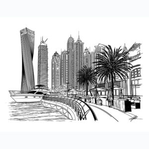 Dubai Marina Artwork - Dubai Marina Sketch UAE - Gulf Art Gallery