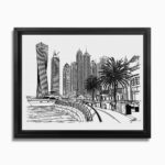 Dubai Marina Artwork - Dubai Marina Sketch UAE - Gulf Art Gallery