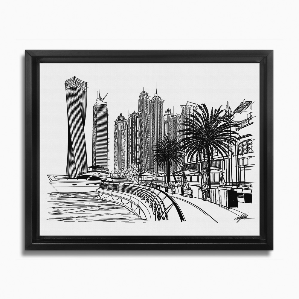 Dubai Marina Artwork - Dubai Marina Sketch UAE - Gulf Art Gallery